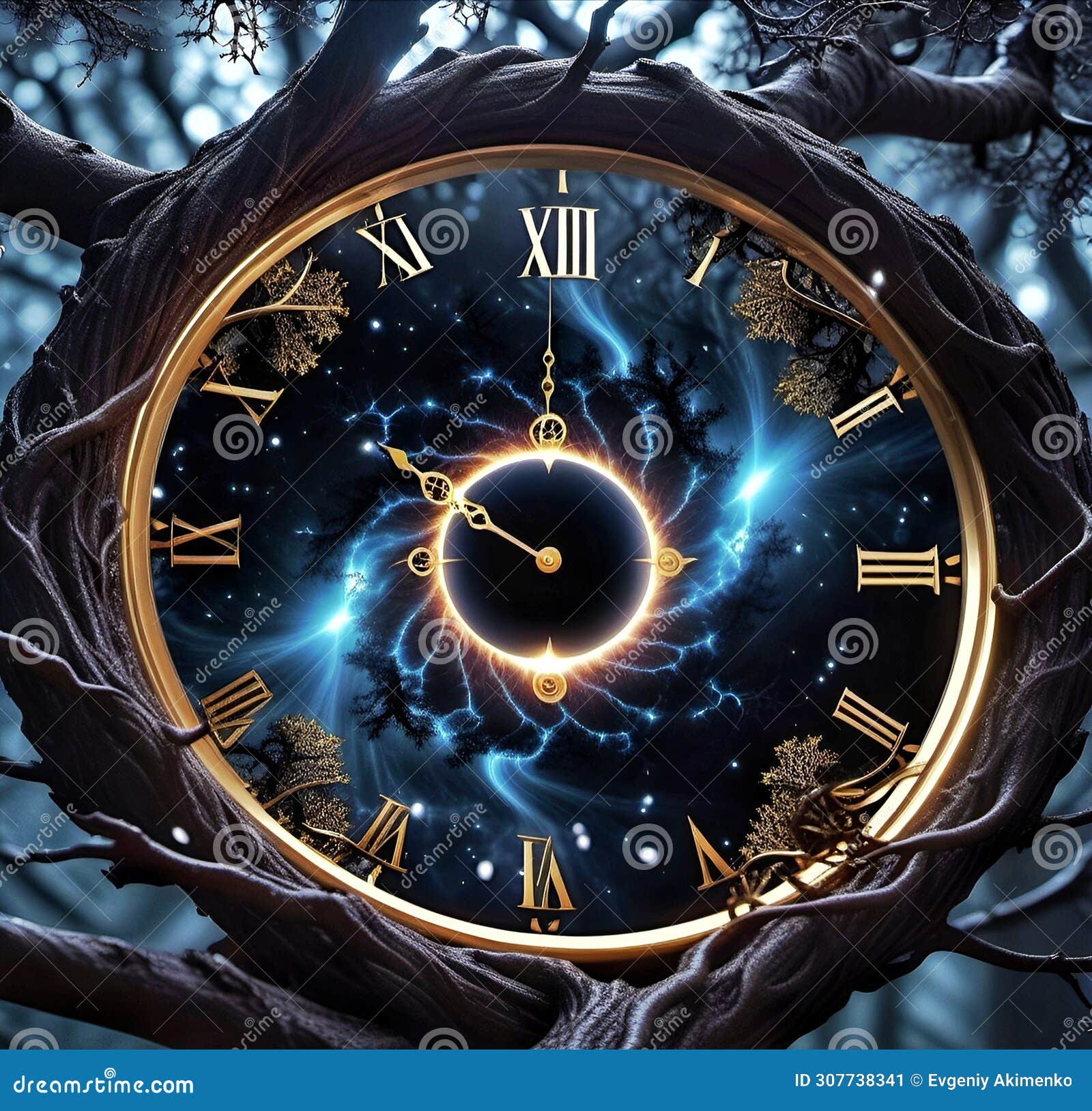 Magic clock in the forest stock illustration. Illustration of magic ...