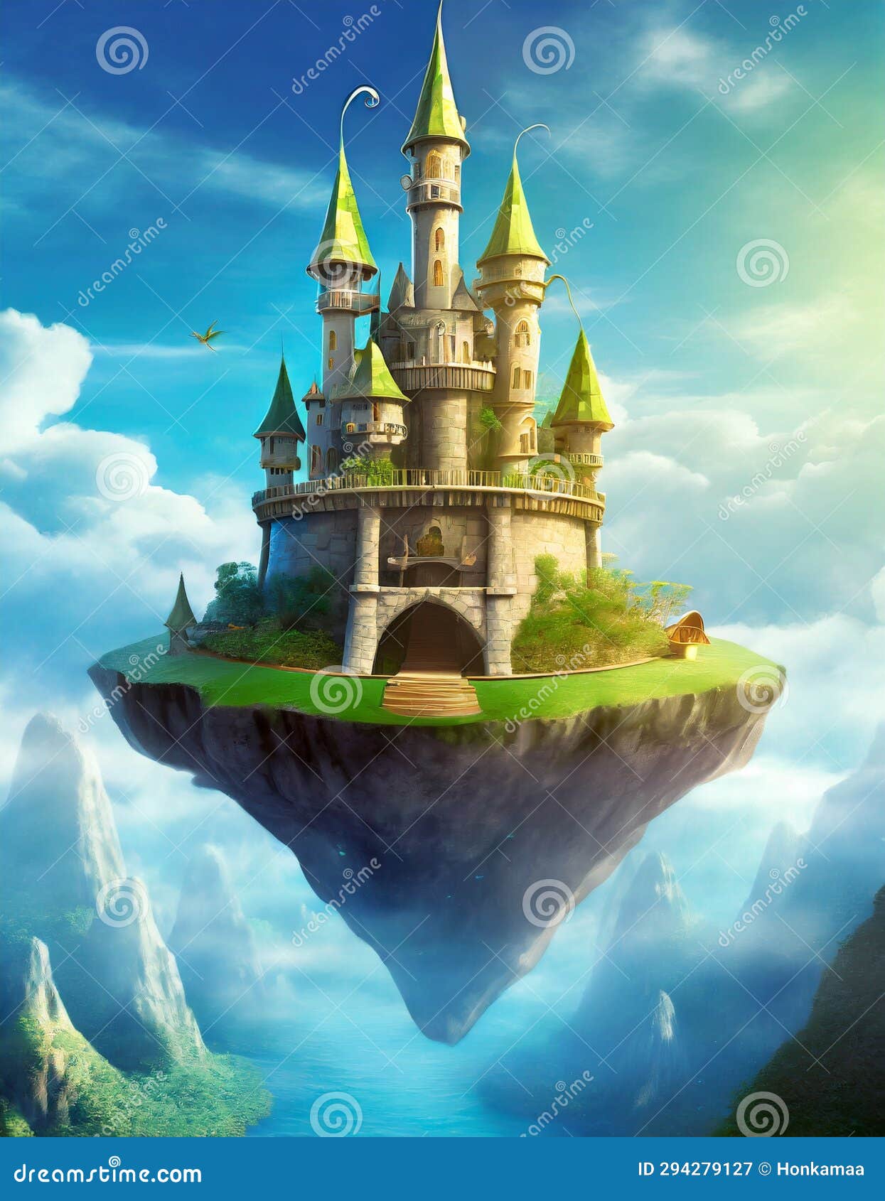 A Magic Cloud Castle on a Floating Island Stock Illustration ...