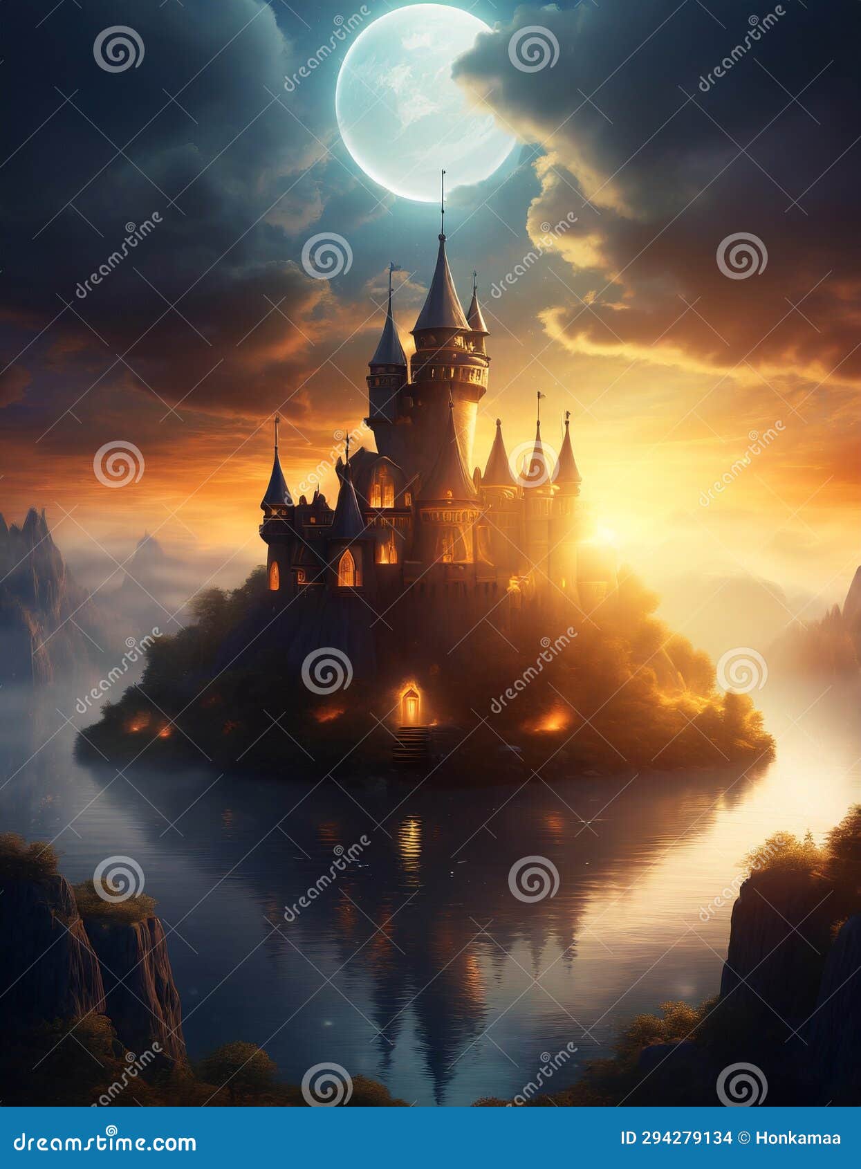 A Magic Cloud Castle on a Floating Island Stock Illustration ...