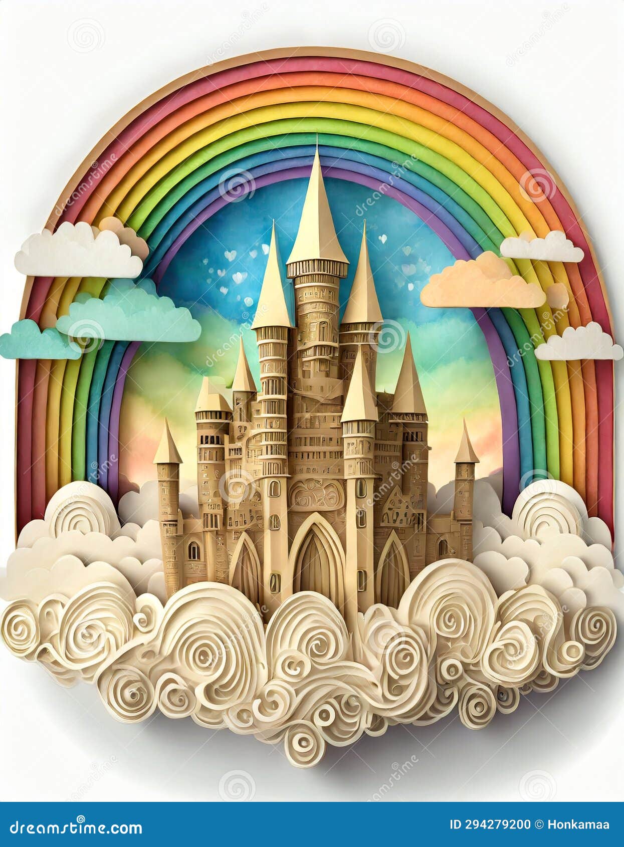 A Magic Cloud Castle Under the Rainbow Stock Illustration ...