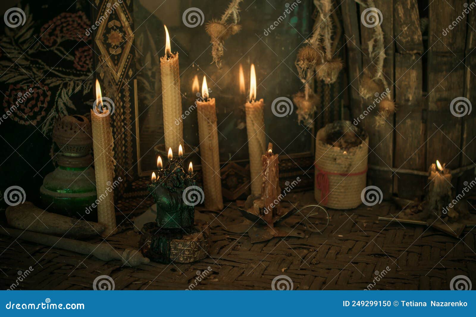 Magic Concept. Paganism and Wicca Rite, Altar of Witch Stock Photo ...