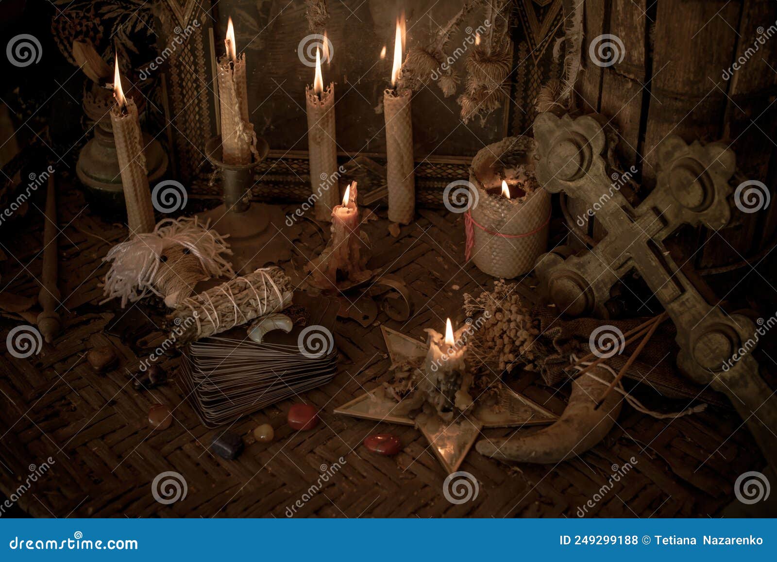 Magic Concept. Paganism and Wicca Rite, Altar of Witch Stock Photo ...