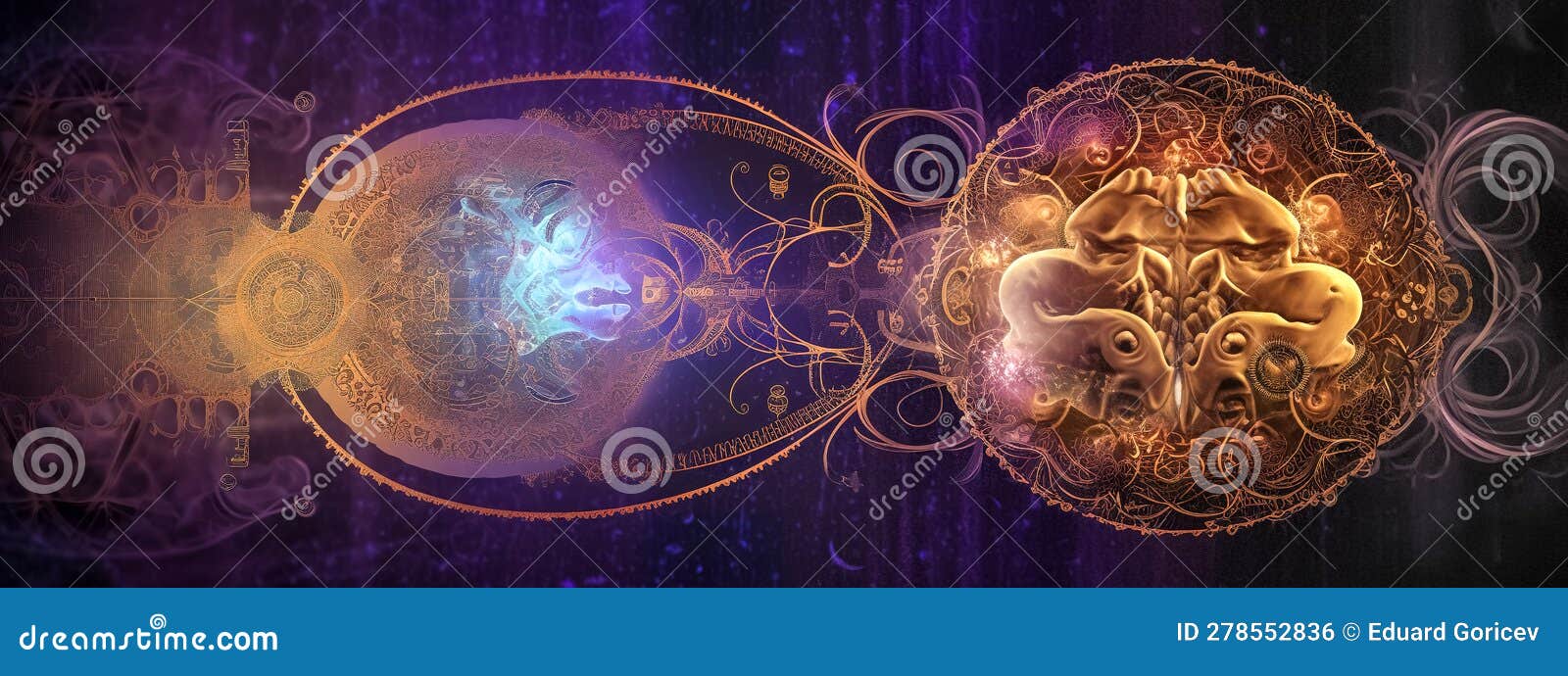 Magic Creative Esoteric Banner with Brain, Copy Space, AI Generated ...