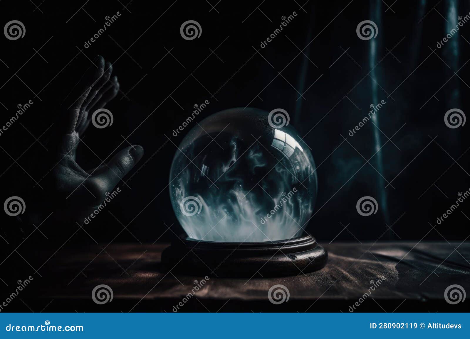 Magic Crystal Ball with Floating Mist in Mysterious Dark Room Stock ...