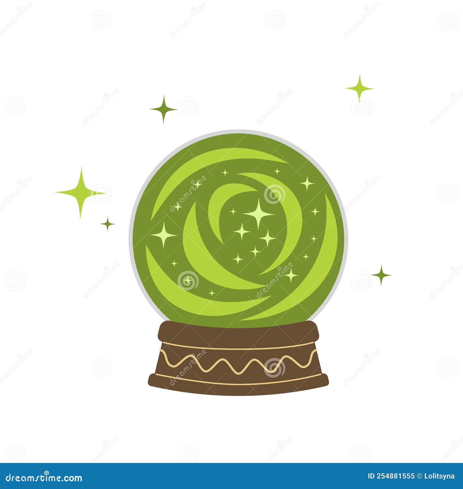 Magic Crystal Ball. Green. Flat, Cartoon, Vector Stock Vector ...