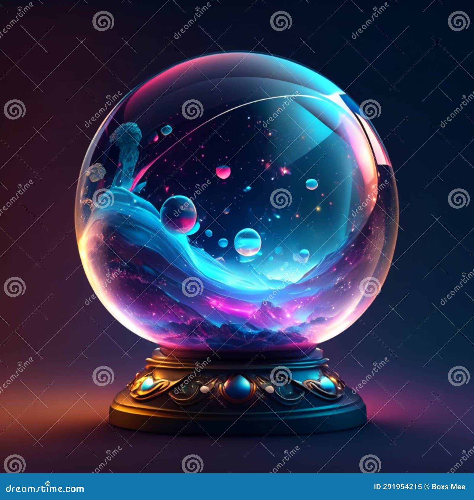 Magic Crystal Ball with Water and Bubbles. 3d Vector Illustration Stock ...