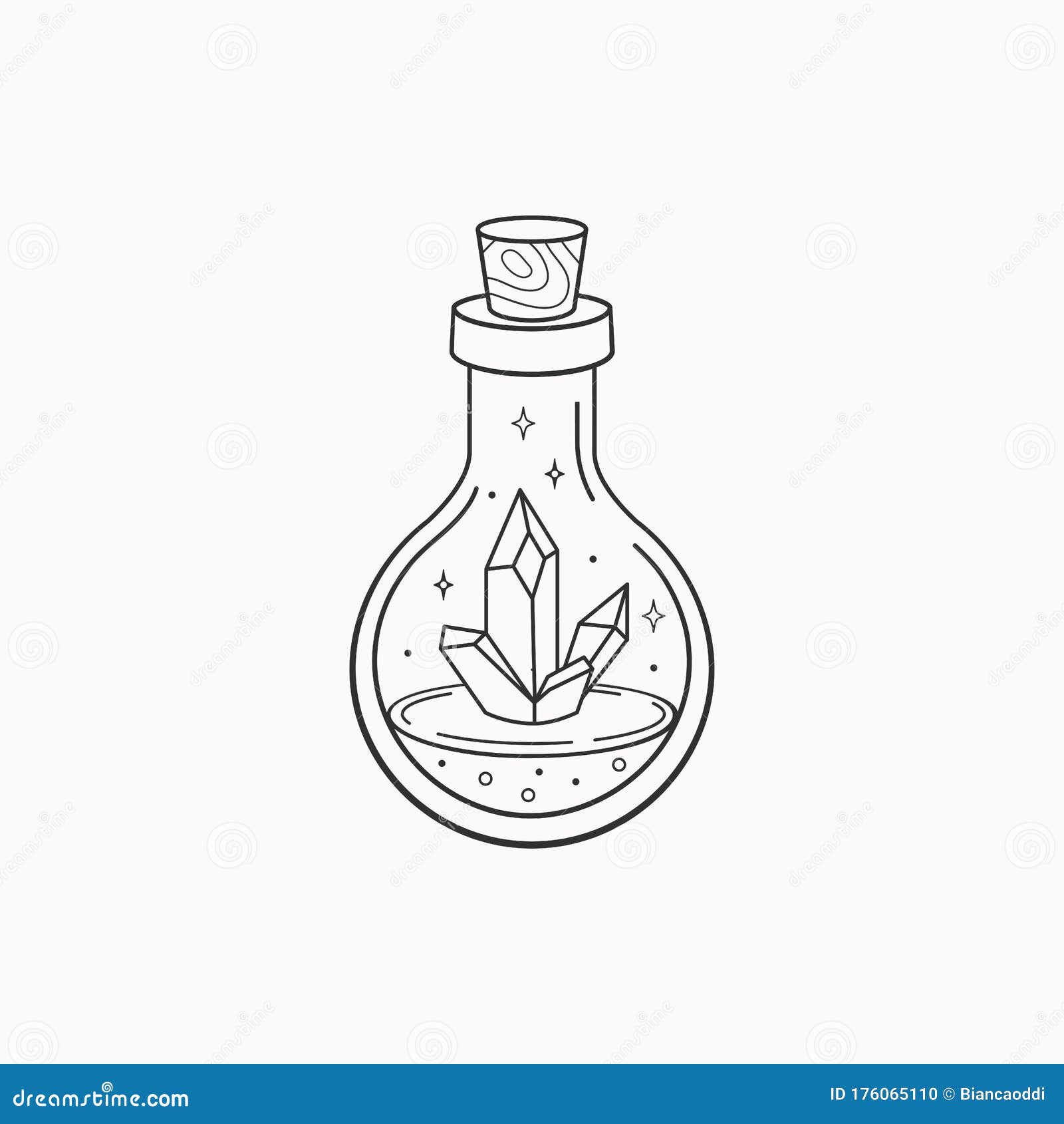 Magic Crystal Bottle. Witch And Magic Symbol, Monochrome Vector ...