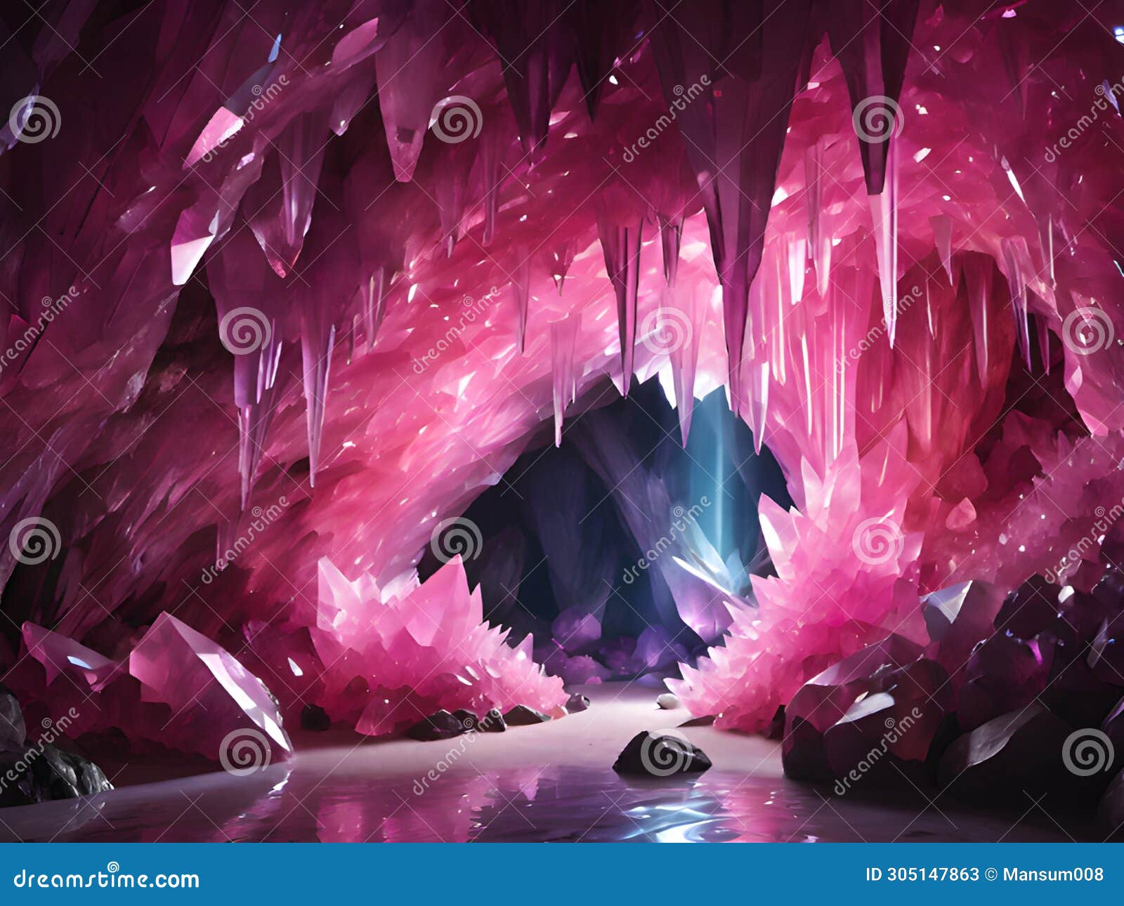 Magic Crystals Cave in Mountain Stock Illustration - Illustration of ...