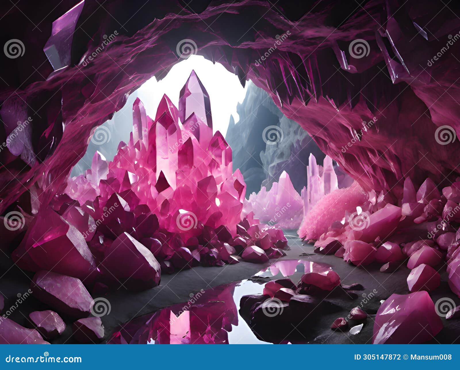 Magic Crystals Cave in Mountain Stock Illustration - Illustration of ...