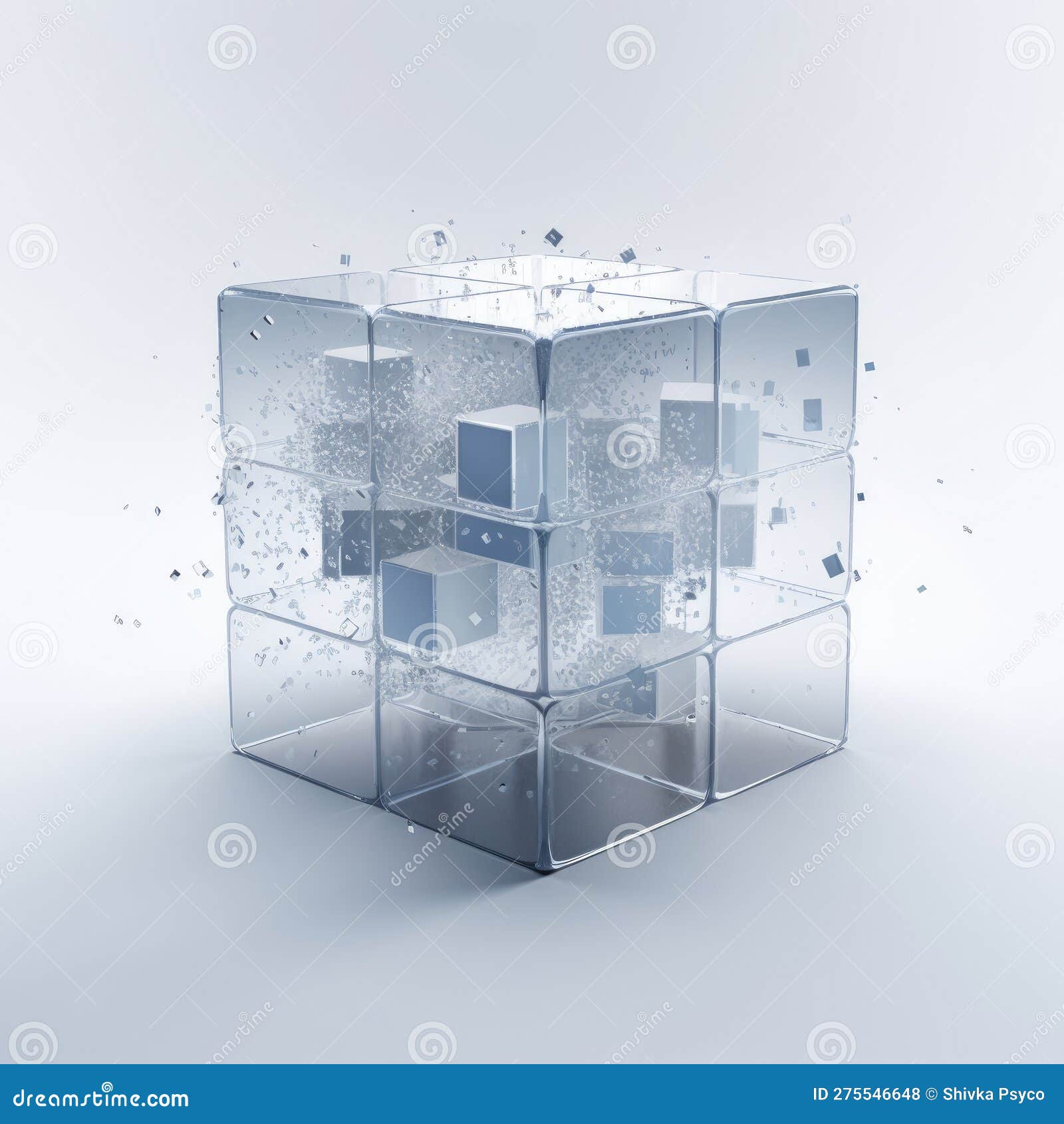 A Magic Cube Icon Blue Gradient Frosted Glass on White Background ...