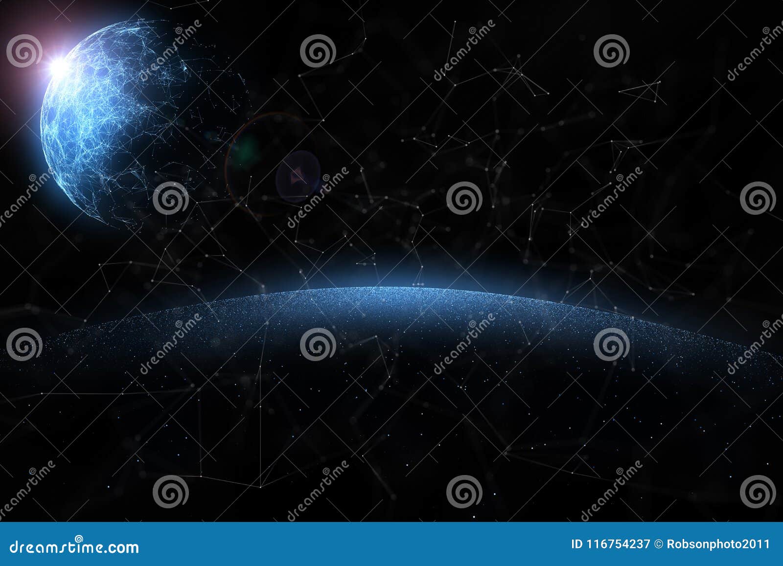 Magic Cyber Space Sphere with Lines and Dots Stock Illustration ...