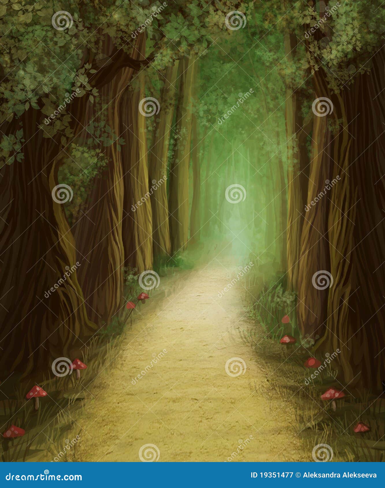 Magic dark forest road stock illustration. Illustration of green - 19351477