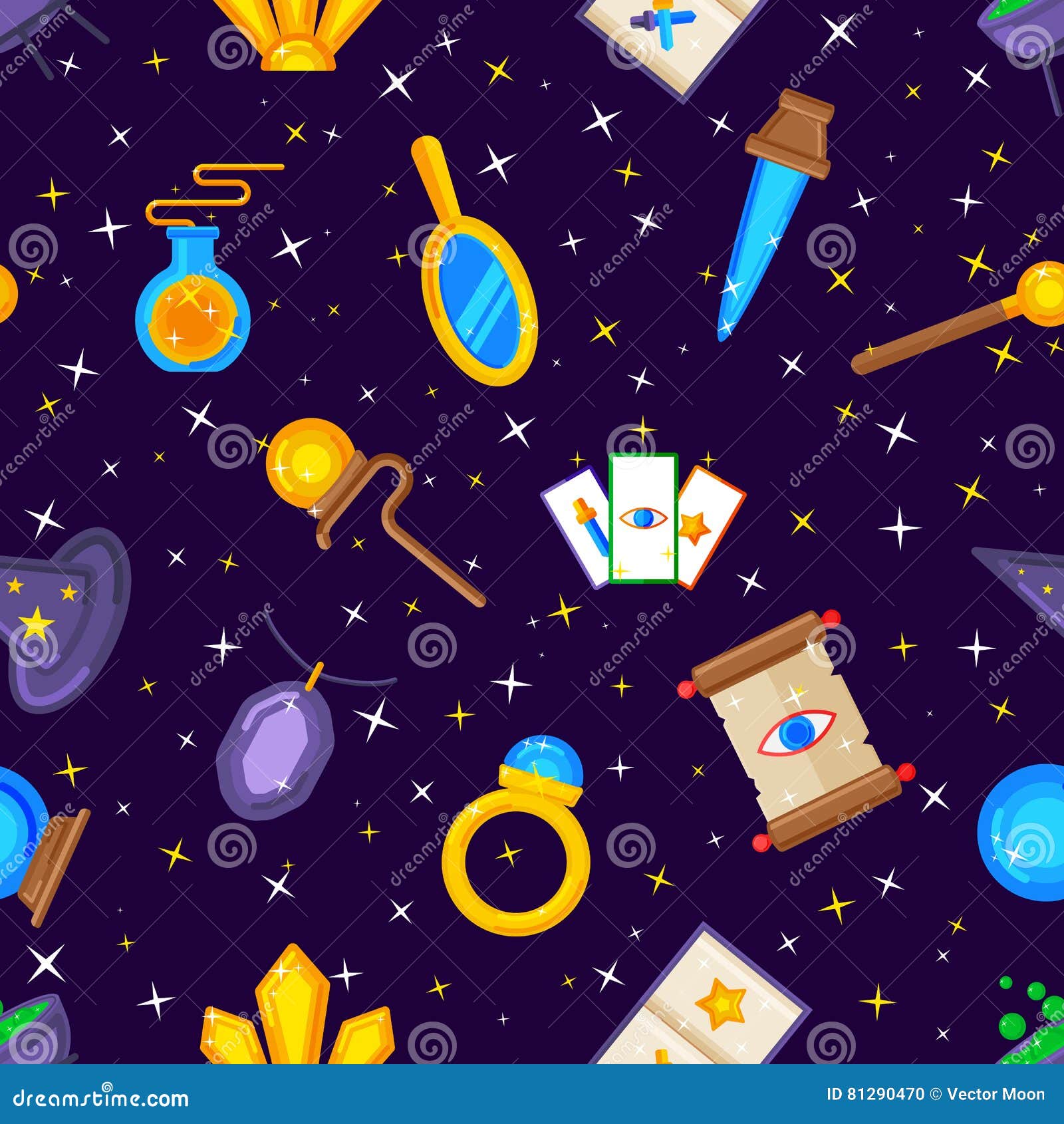 Magic Decorative Icons Seamless Pattern Stock Vector - Illustration of ...