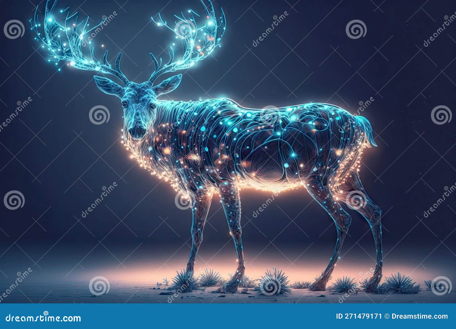 Magic Deer Covered Glowing Lights Stock Illustration - Illustration of ...