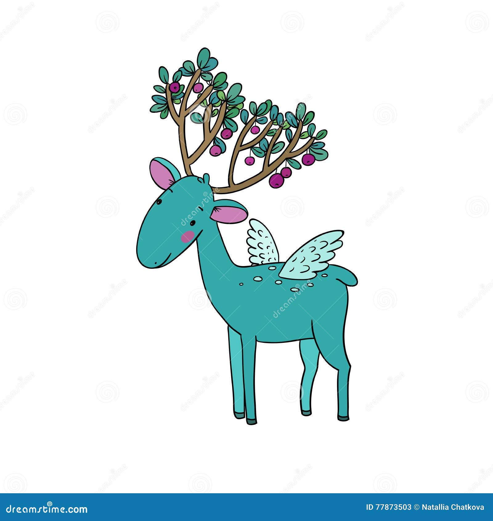 Magic Deer with wings. stock vector. Illustration of cherries - 77873503