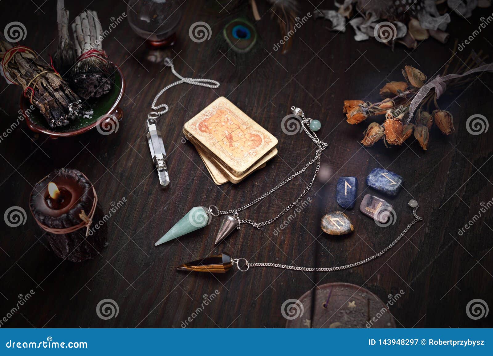 Old Deck of Cards for Divination and Pendulum. Stock Image - Image of ...