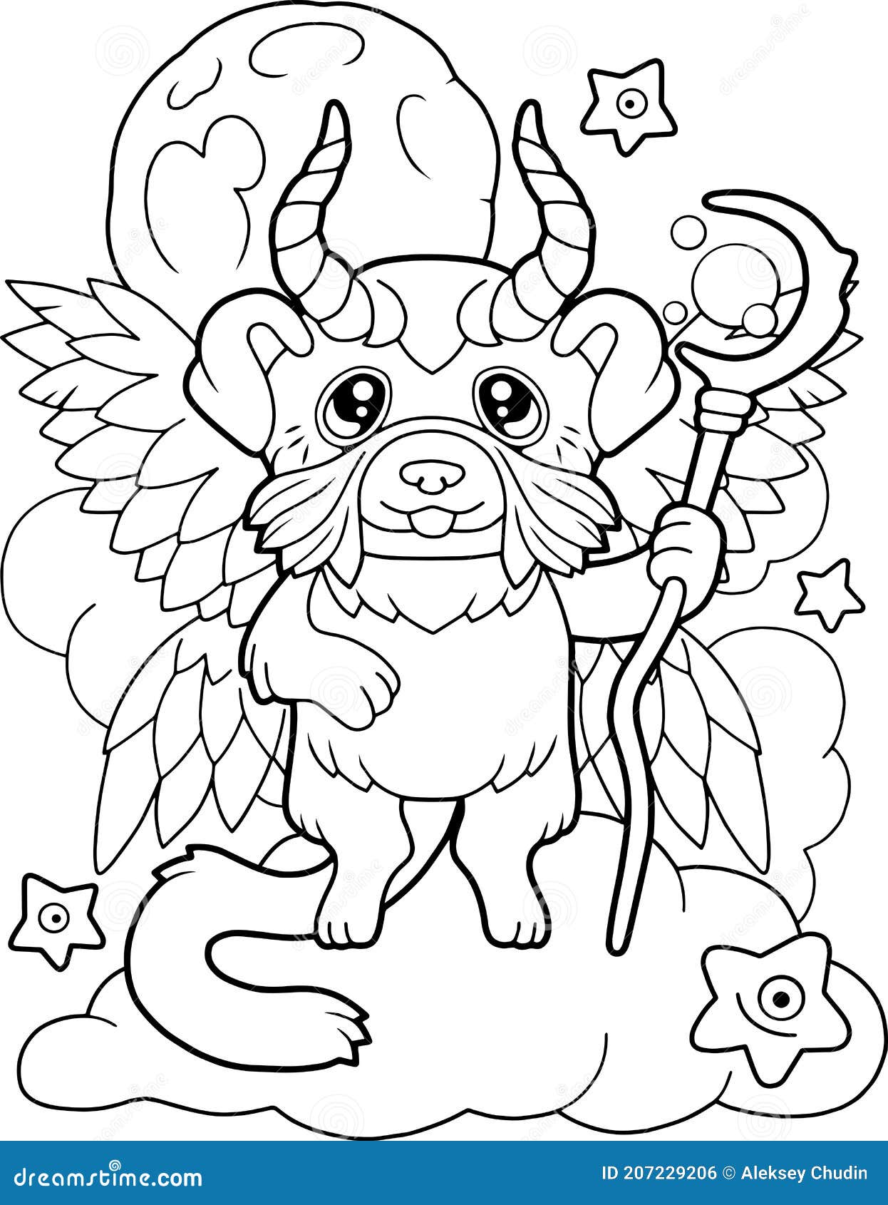 Magic Dog is Flying Above the Clouds, Coloring Book Stock Vector ...