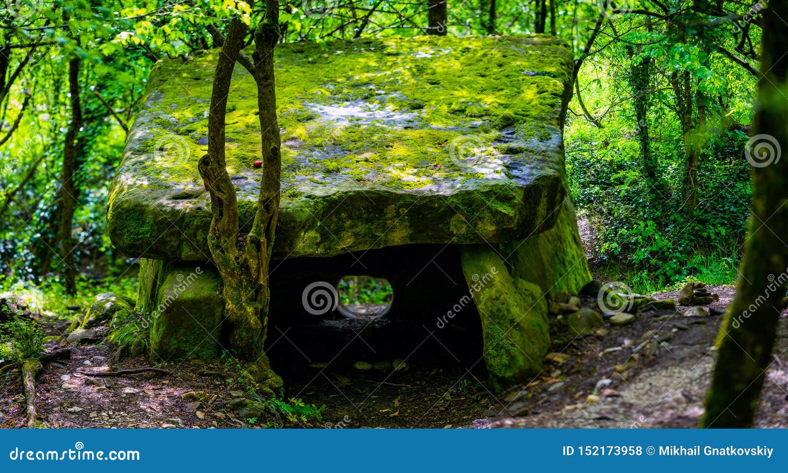 A Magic Dolmen or Table-stone Covered by Moss in Russian Mountain ...