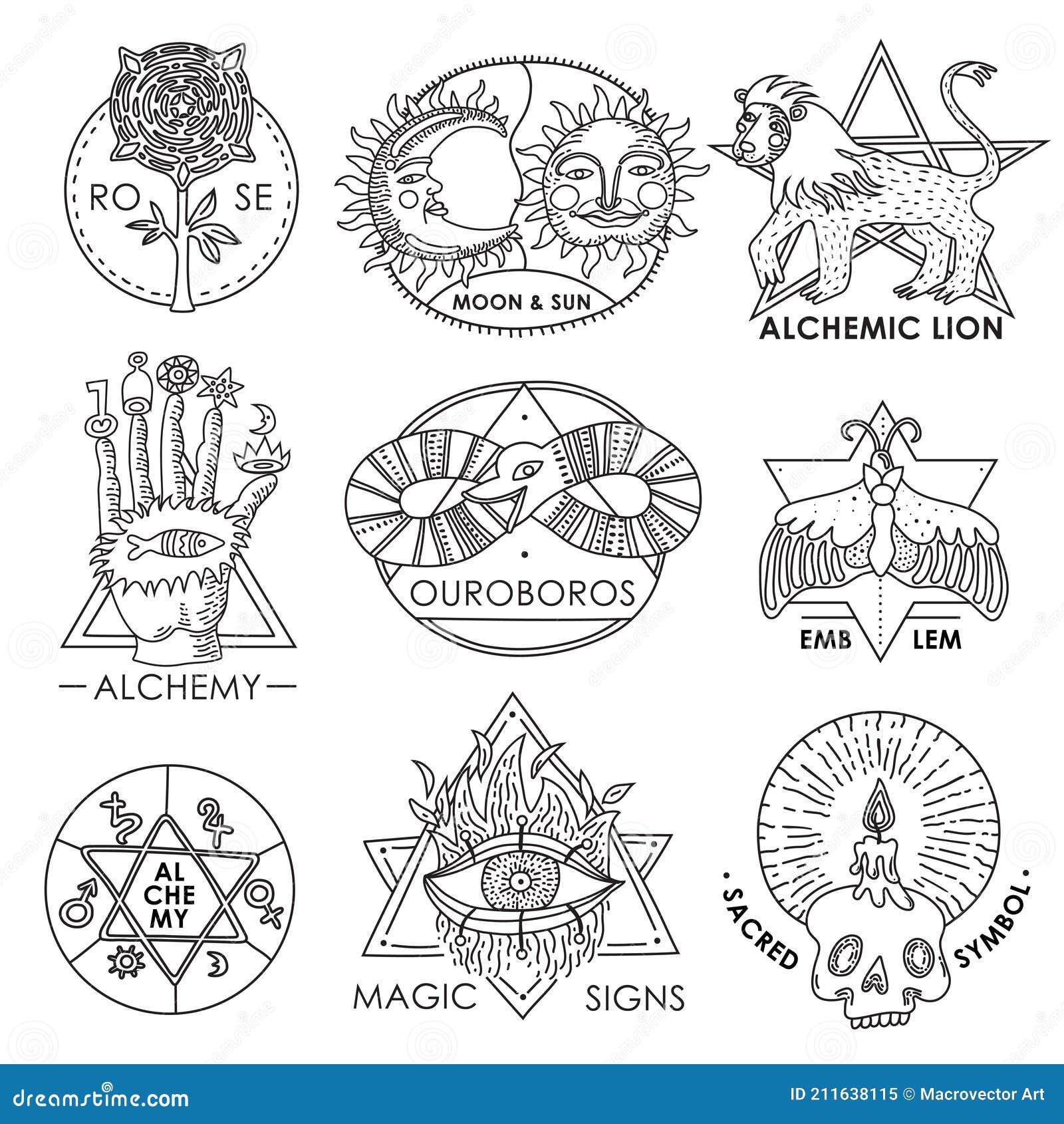 Magic Emblems Hand Drawn Set Stock Vector - Illustration of insignia ...