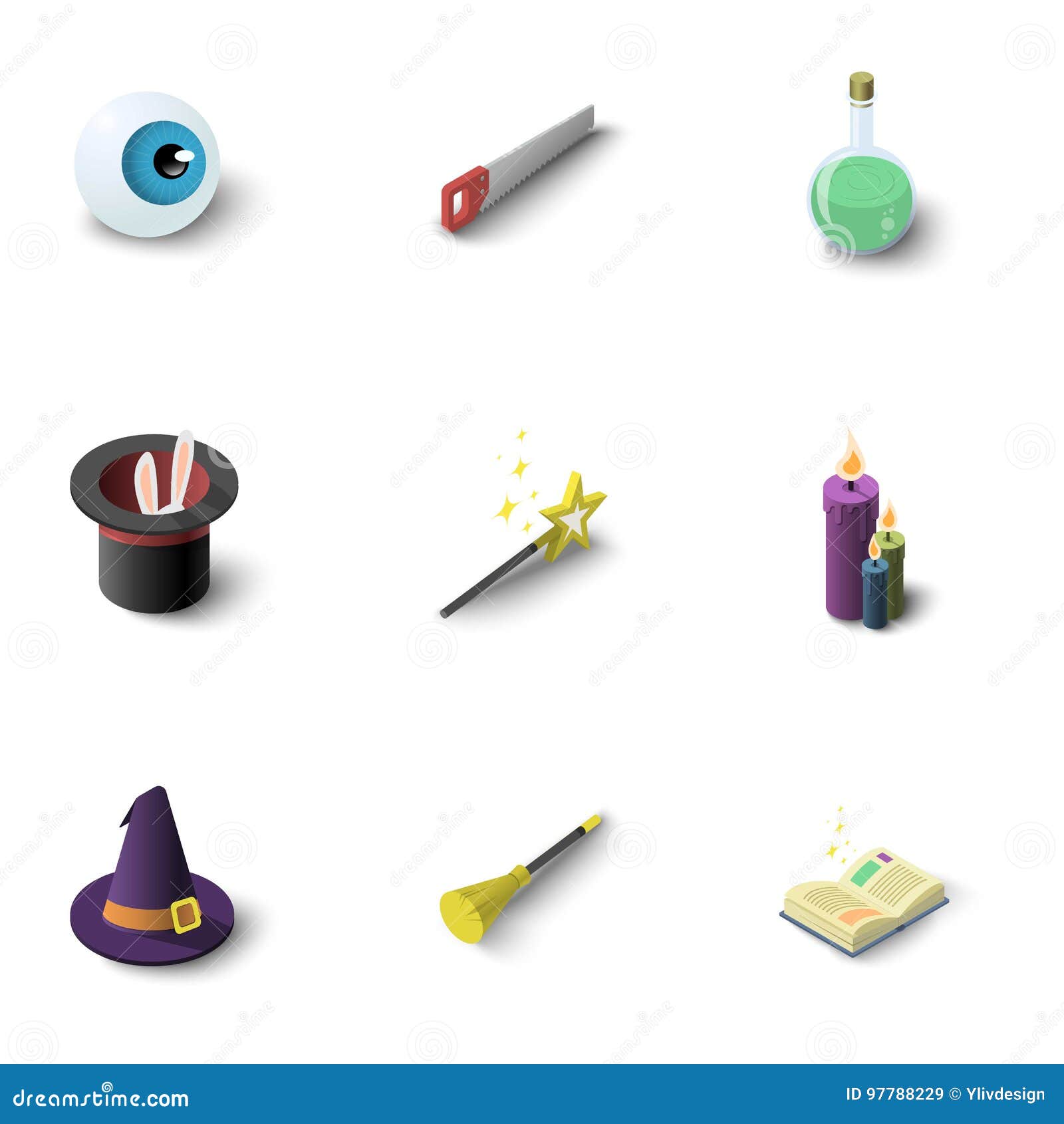 Magic Equipment Icons Set, Isometric Style Stock Vector - Illustration ...