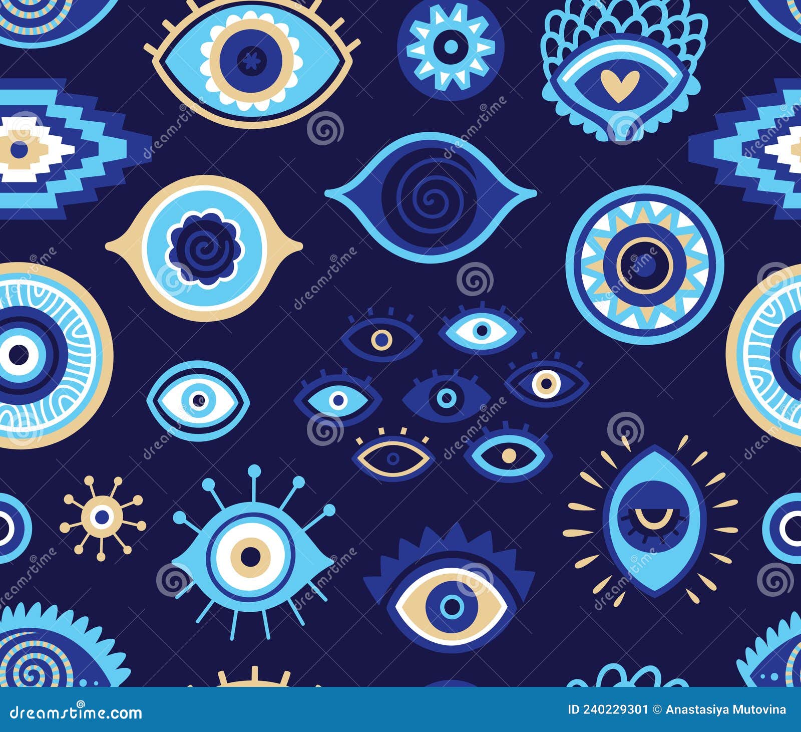 Magic Evil Eyes Seamless Pattern Stock Vector - Illustration of energy ...
