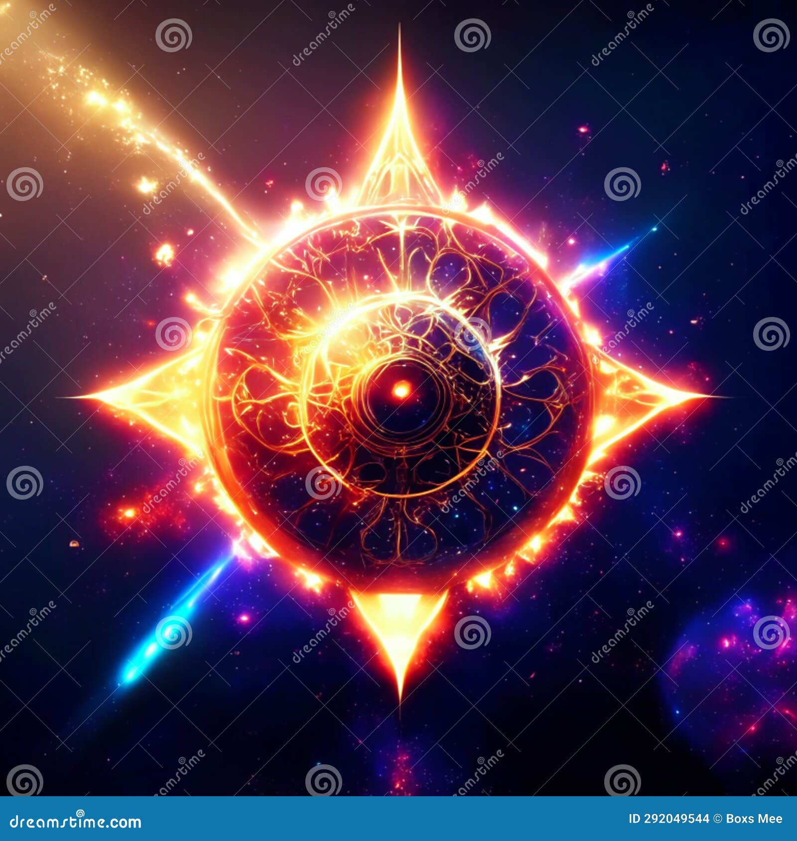 Magic Eye of God with Fire Rays on Dark Background. Vector Illustration ...