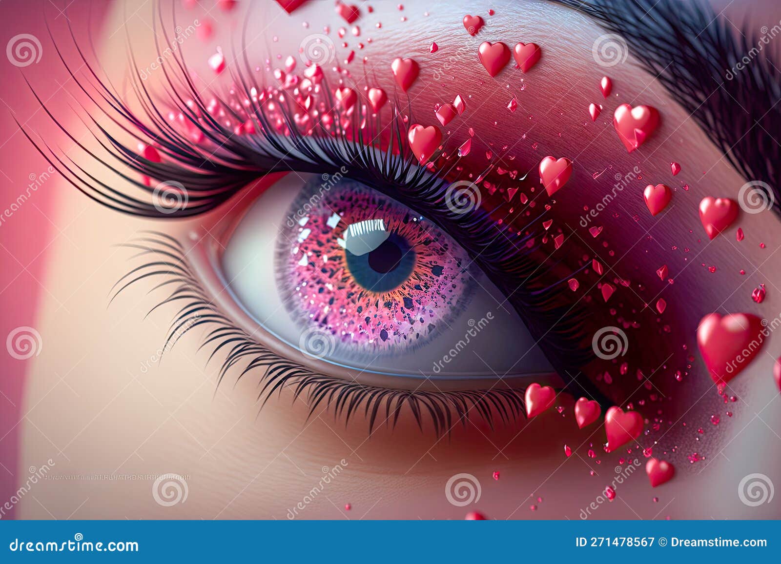 Magic Eye with Makeup and Little Red Hearts Stock Illustration ...