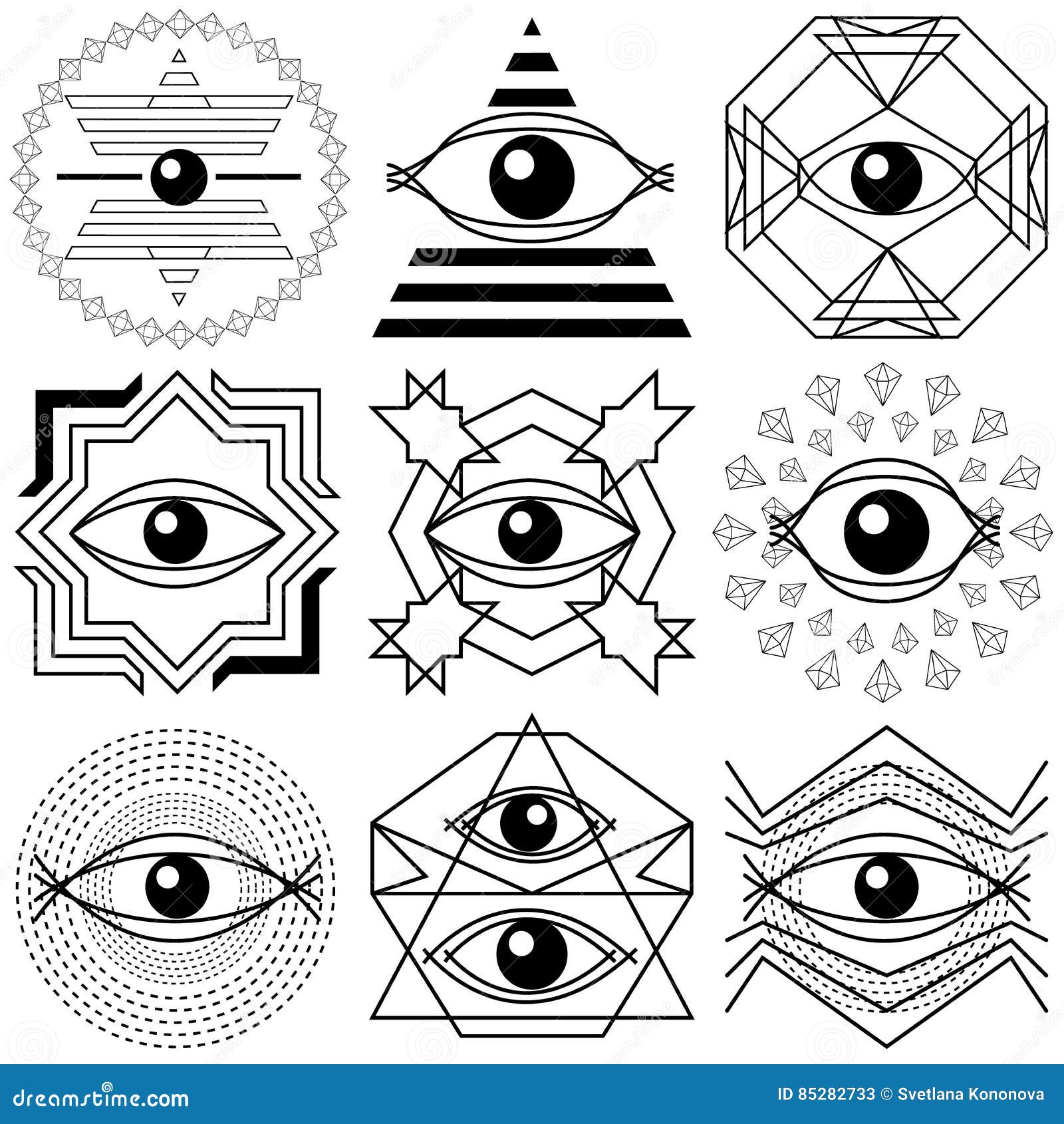 Magic Eyes. Set of Abstract Geometrical Compositions. Stock Vector ...
