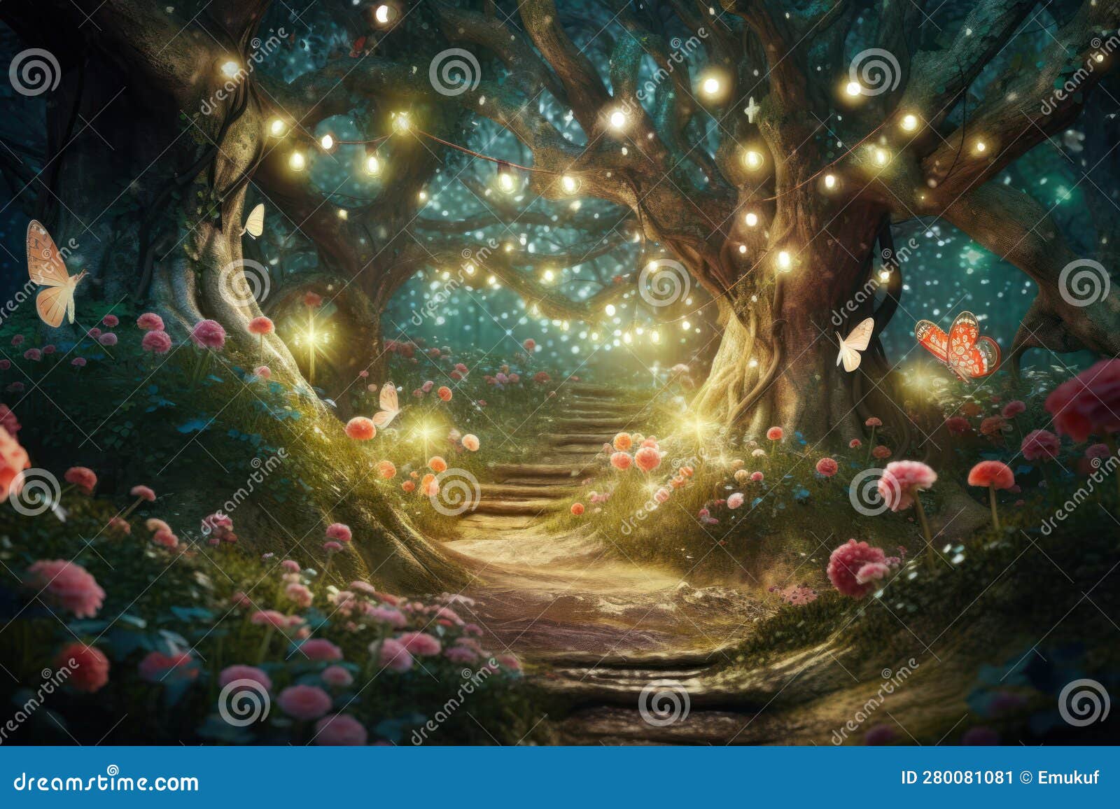 Magic Fairy Trail in Forest Generative Ai Stock Illustration ...