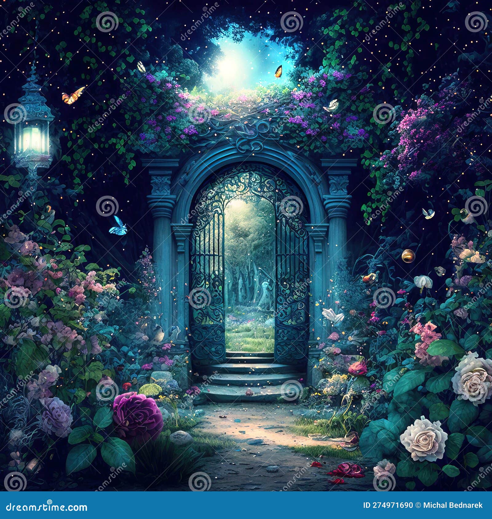 Magic Fairytale Garden with Arch and Stairs, Generative Ai Stock ...