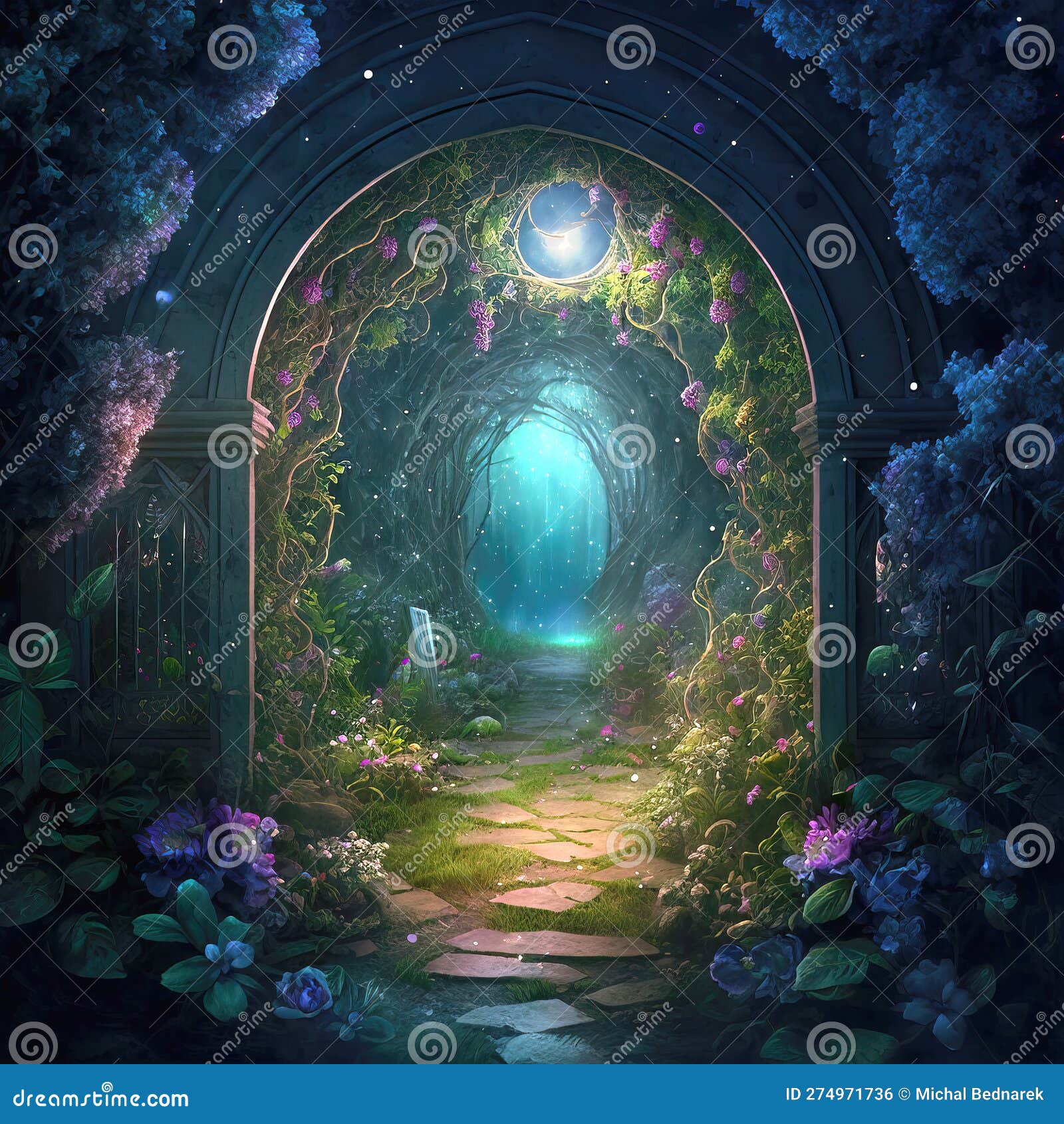 Magic Fairytale Garden with Tunnel, Generative Ai Stock Illustration ...