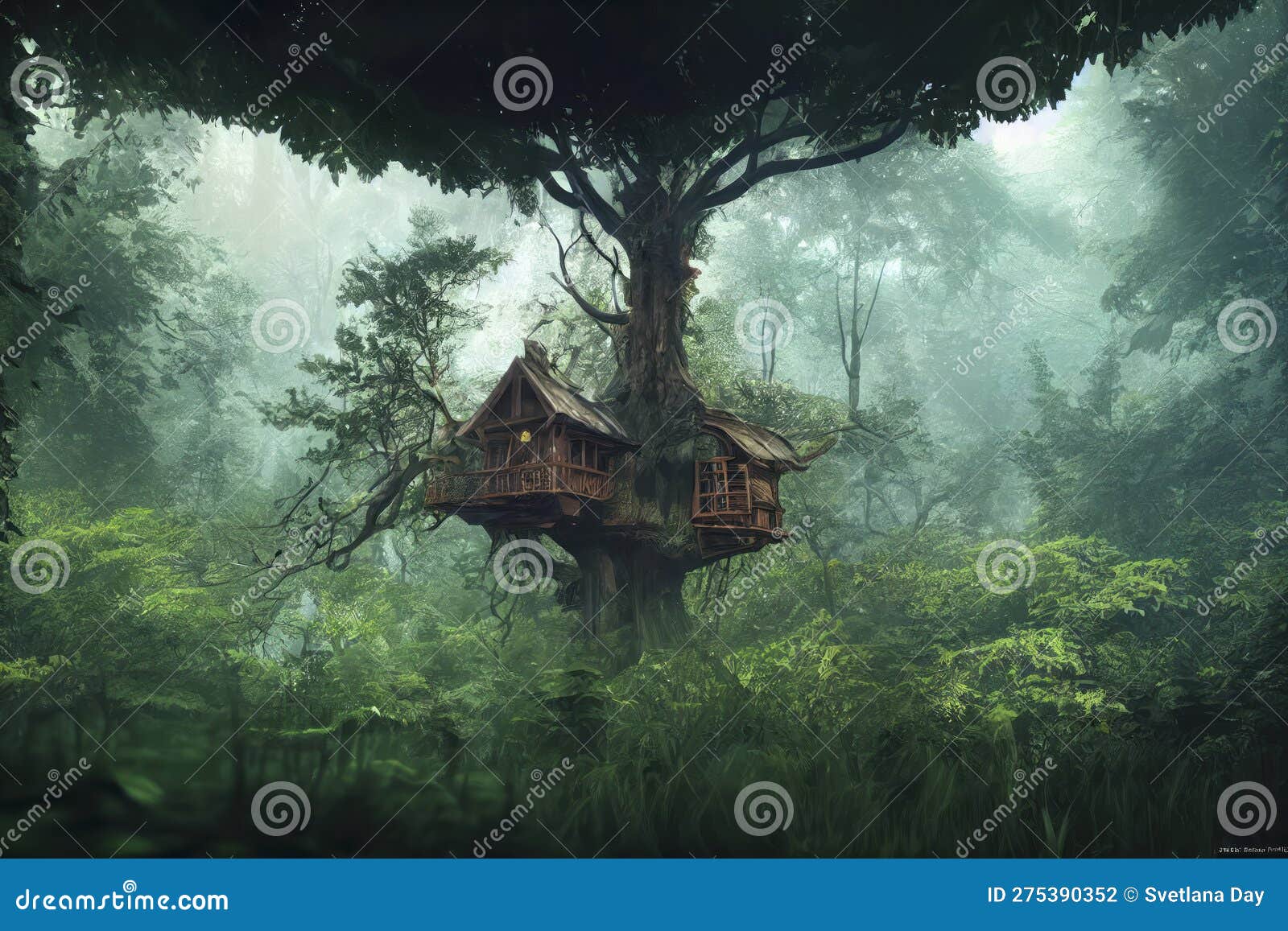 Magic Fairytale Tree House in a Forest, Generative AI Stock ...