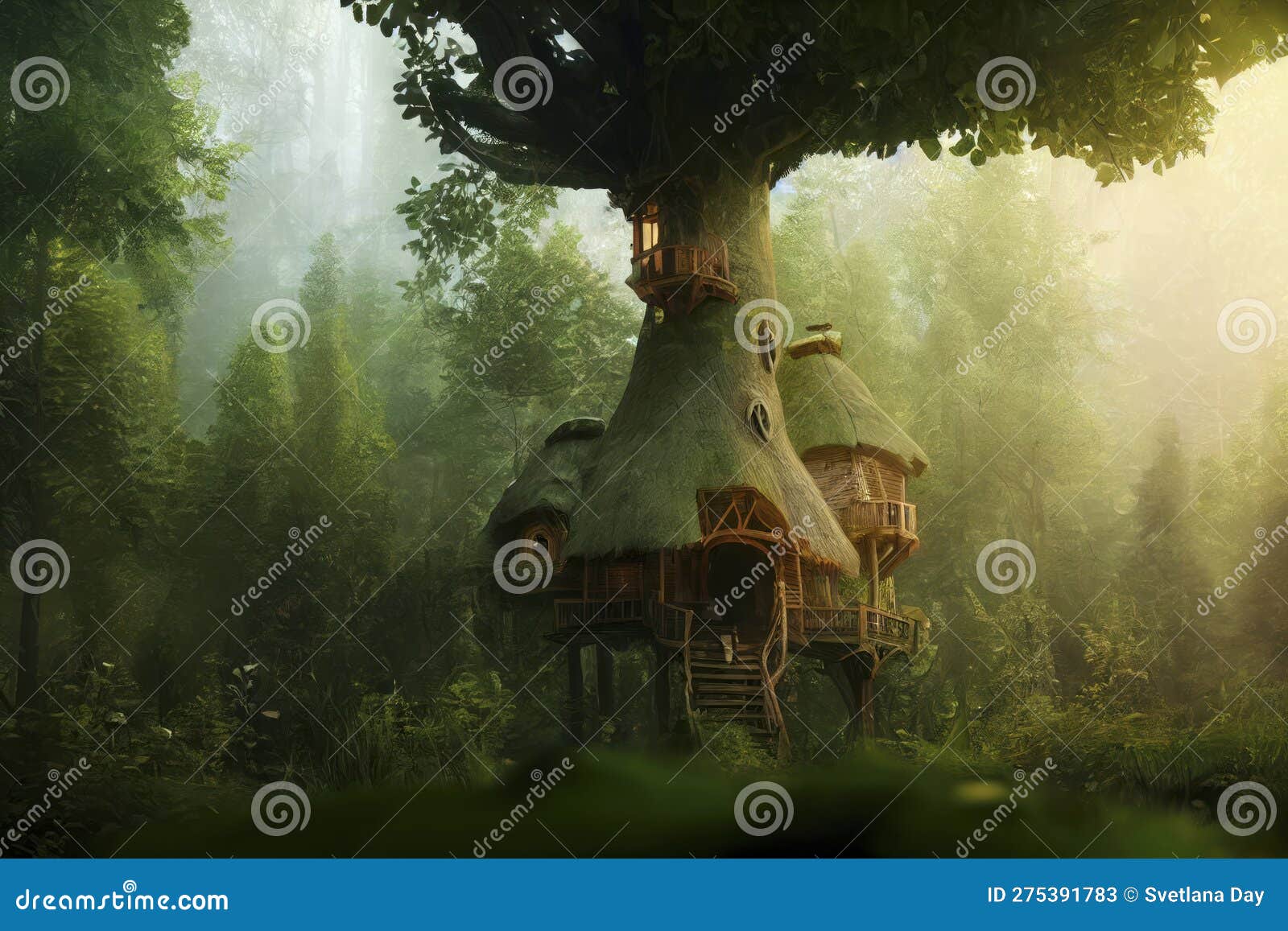 Magic Fairytale Tree House in a Forest, Generative AI Stock ...