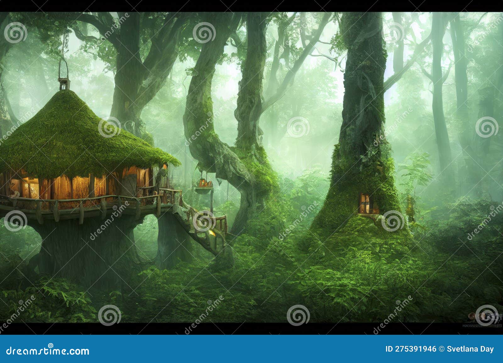 Magic Fairytale Tree House in a Forest, Generative AI Stock ...