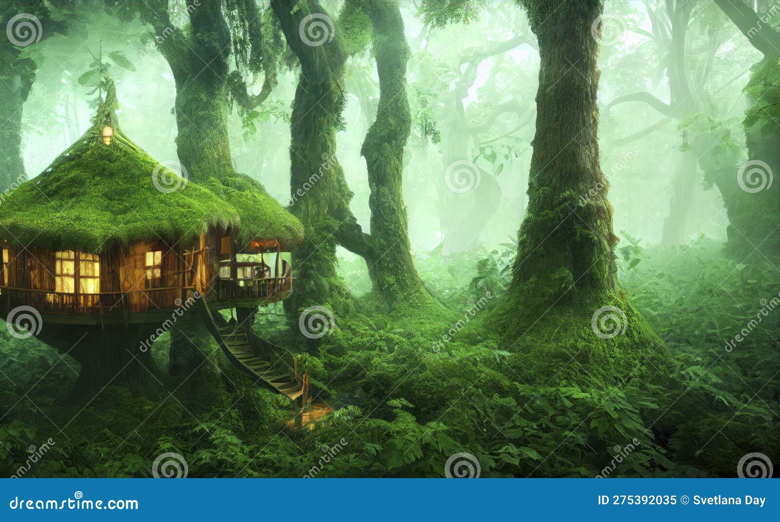 Magic Fairytale Tree House in a Forest, Generative AI Stock ...
