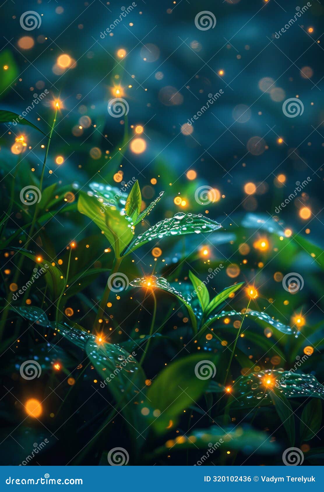 Magic Fantasy Glowing Leaves in Dark Forest at Night Stock Photo ...