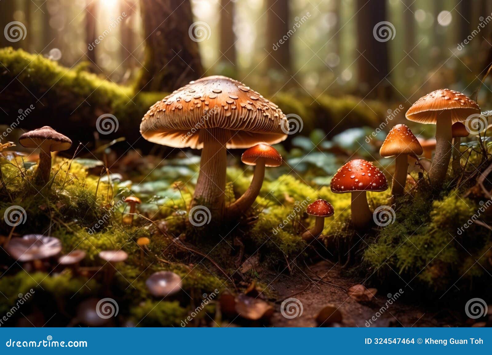 Magic Fantasy Mushrooms Toadstools in Enchanted Forest Stock ...