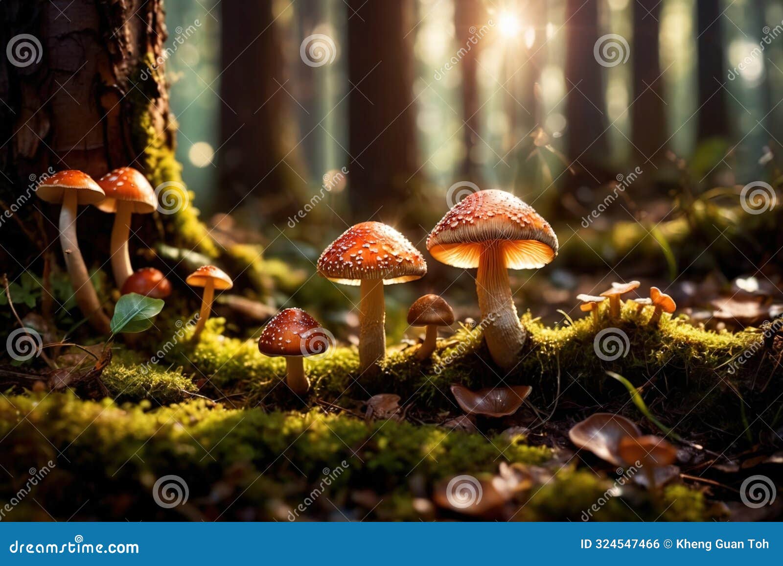 Magic Fantasy Mushrooms Toadstools in Enchanted Forest Stock ...