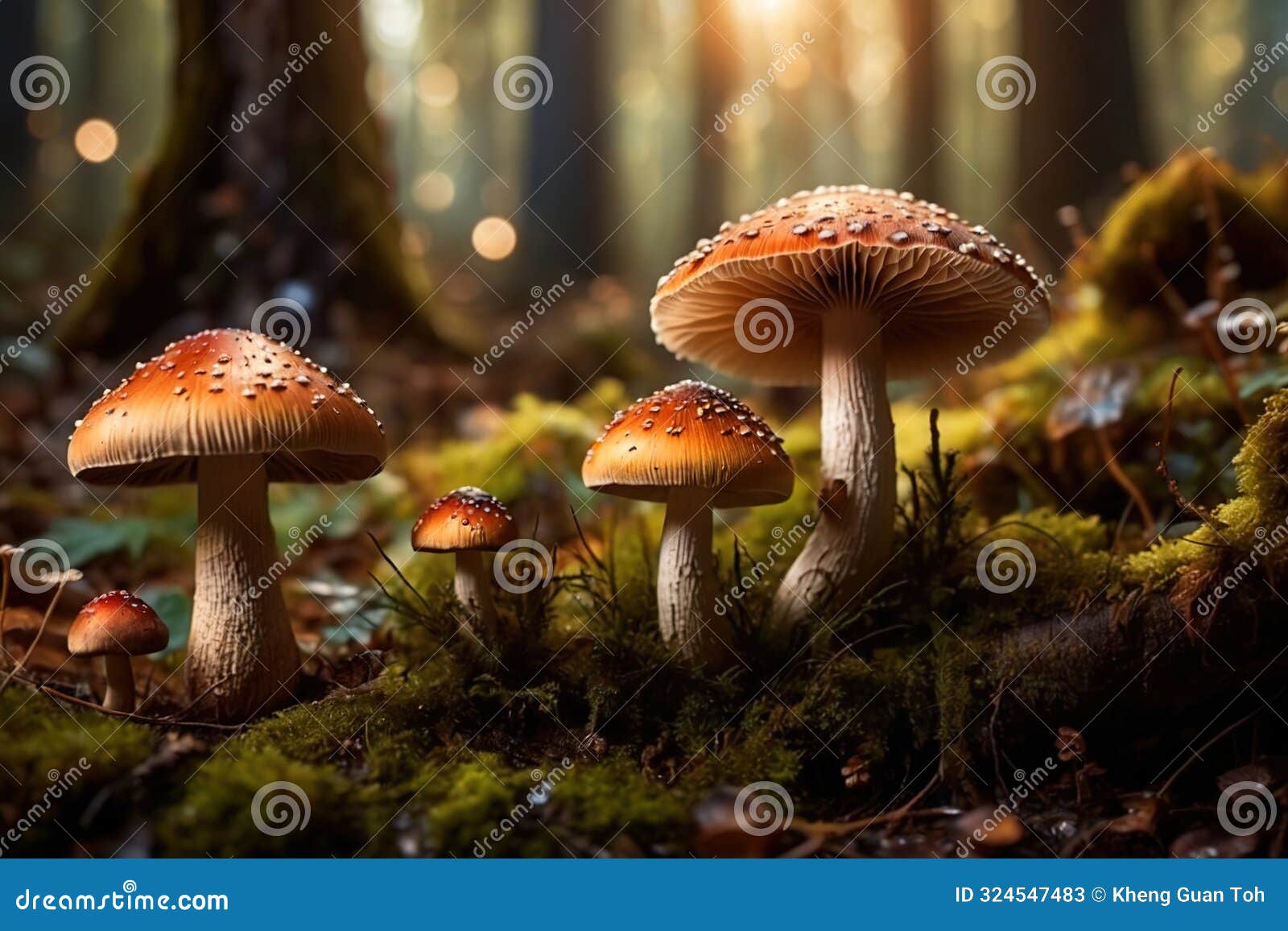 Magic Fantasy Mushrooms Toadstools in Enchanted Forest Stock ...