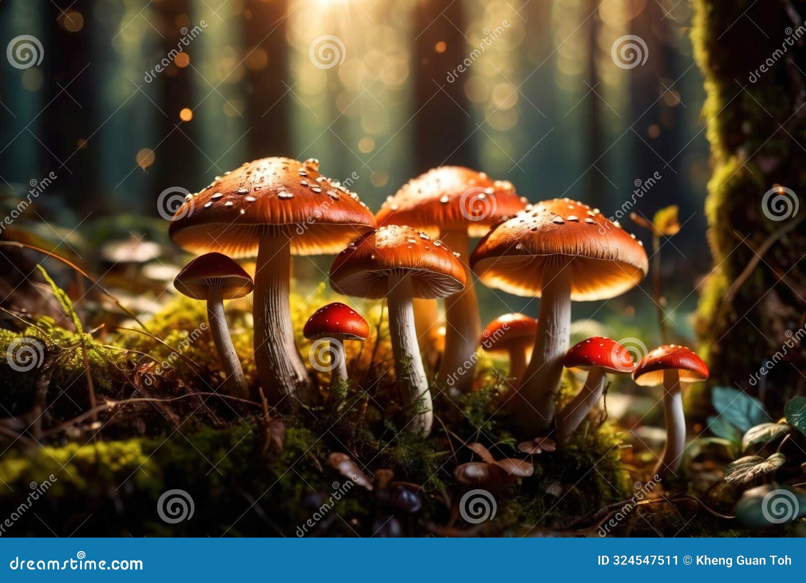 Magic Fantasy Mushrooms Toadstools in Enchanted Forest Stock ...