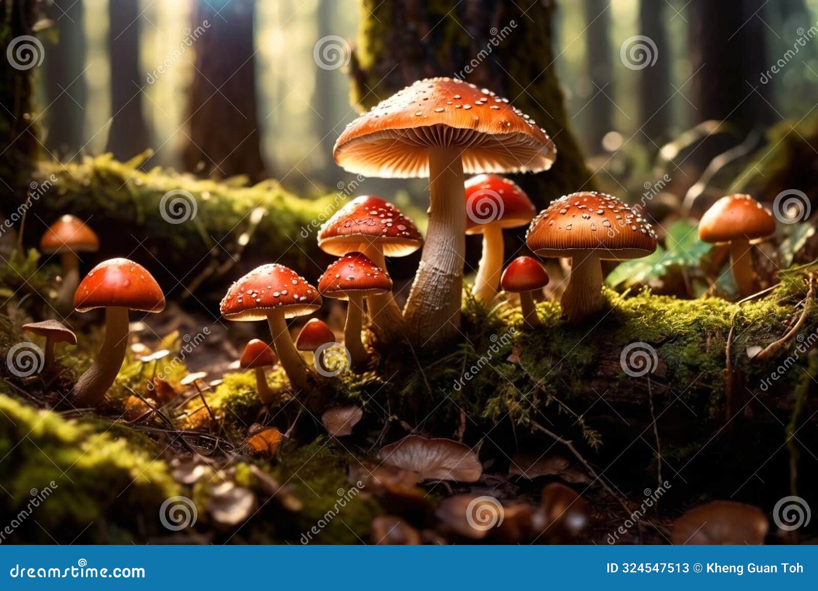 Magic Fantasy Mushrooms Toadstools in Enchanted Forest Stock ...