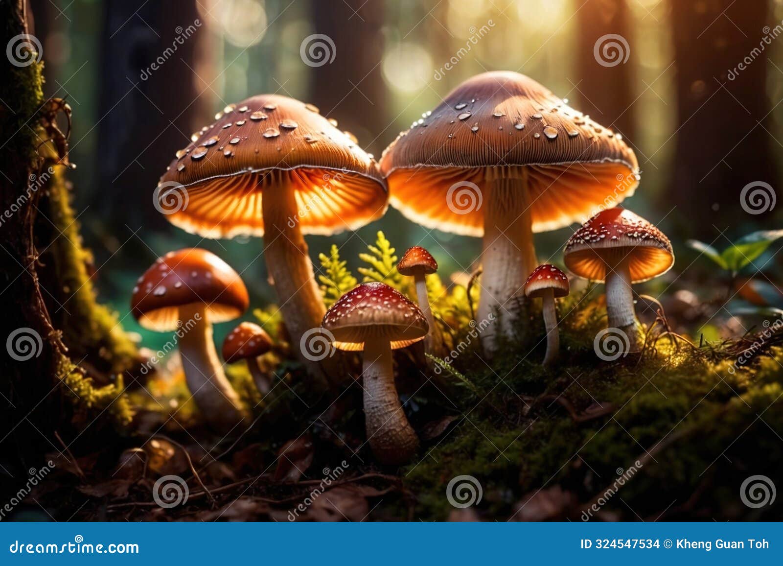 Magic Fantasy Mushrooms Toadstools in Enchanted Forest Stock ...