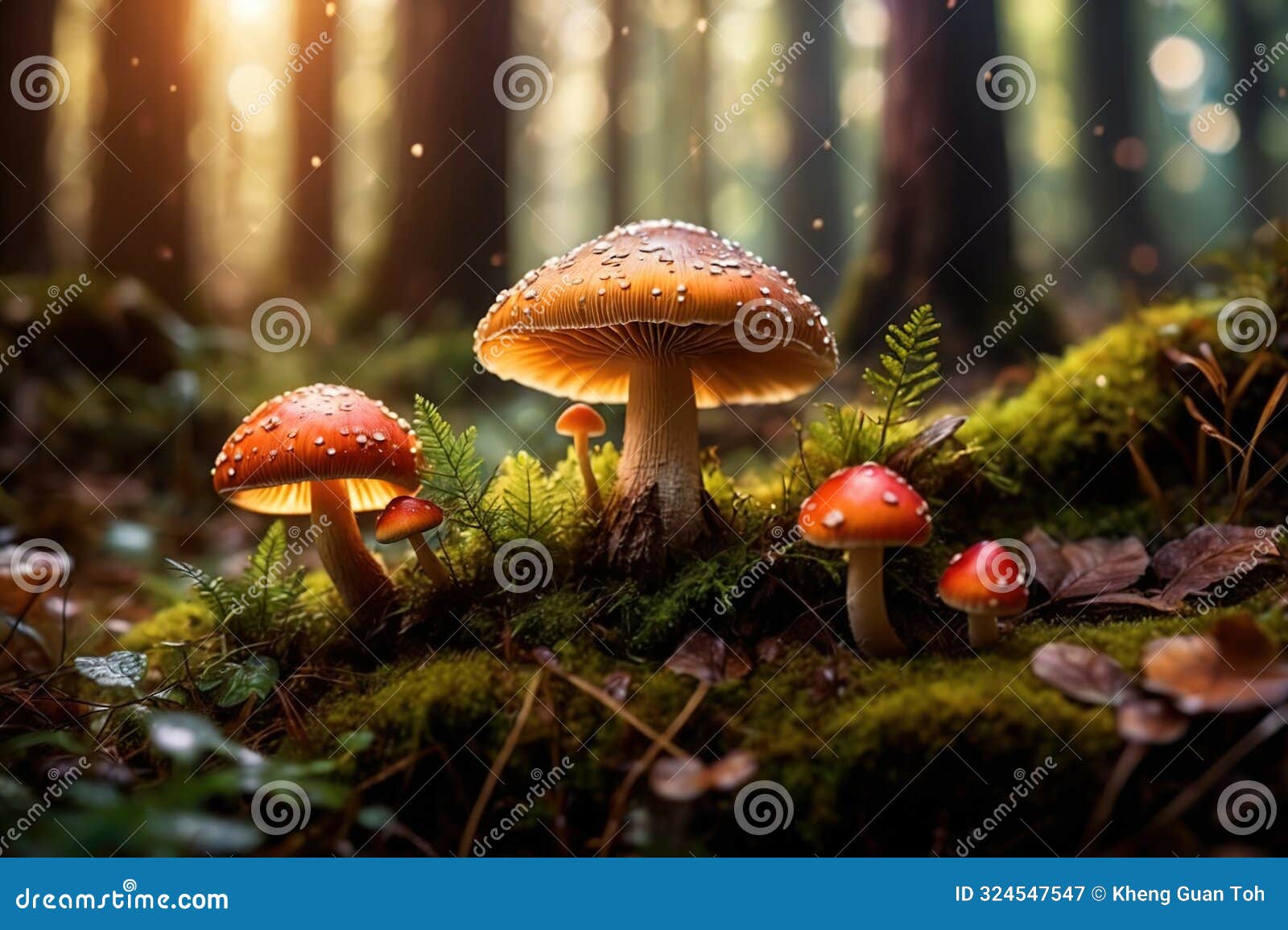 Magic Fantasy Mushrooms Toadstools in Enchanted Forest Stock ...