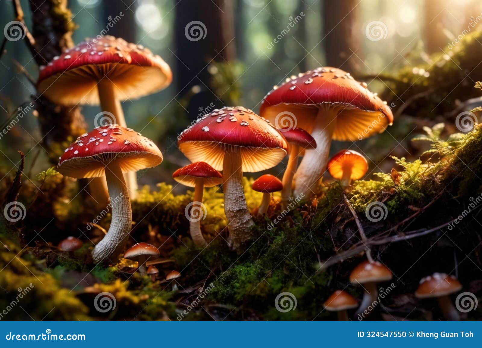 Magic Fantasy Mushrooms Toadstools in Enchanted Forest Stock ...
