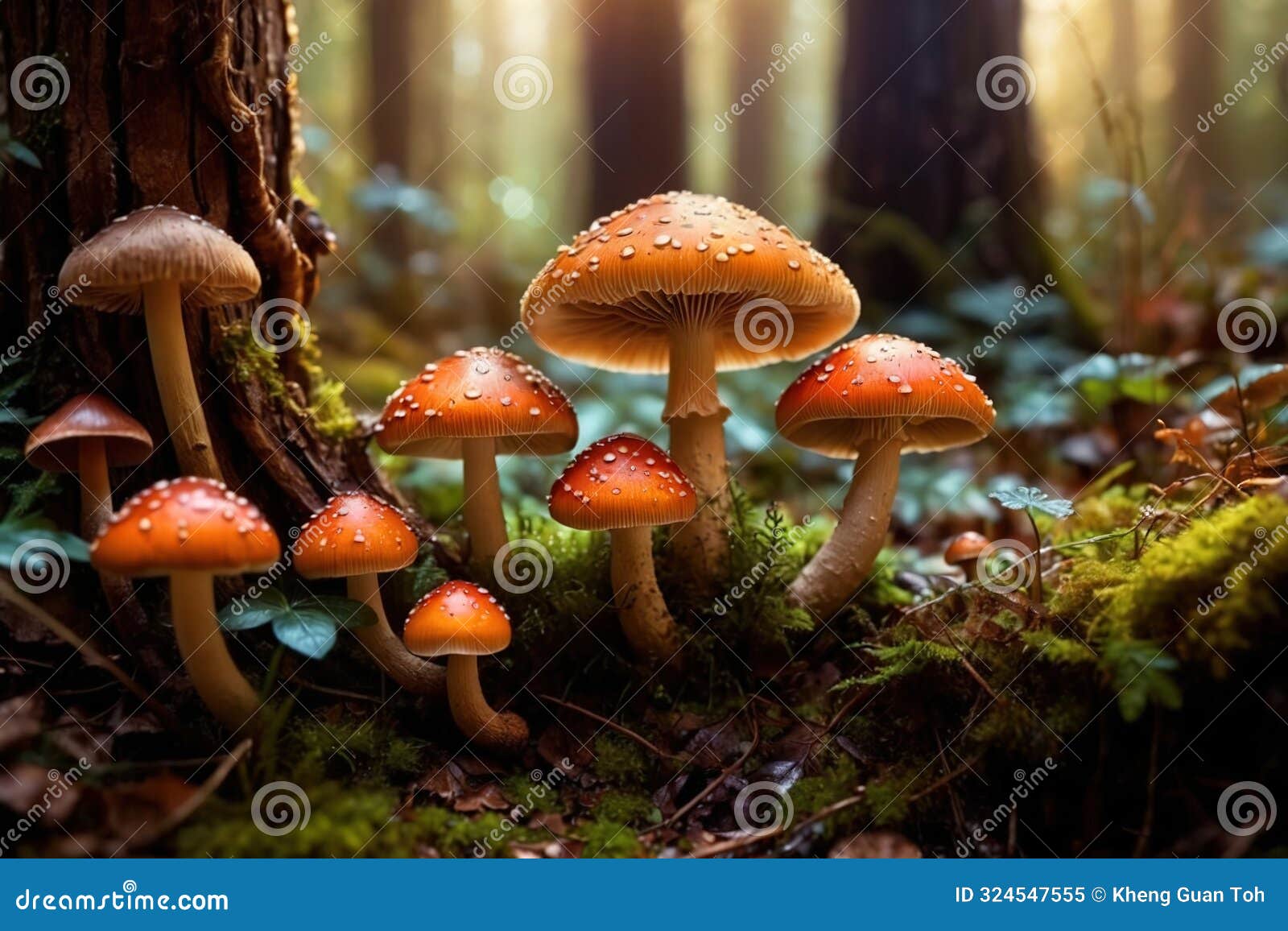 Magic Fantasy Mushrooms Toadstools in Enchanted Forest Stock ...