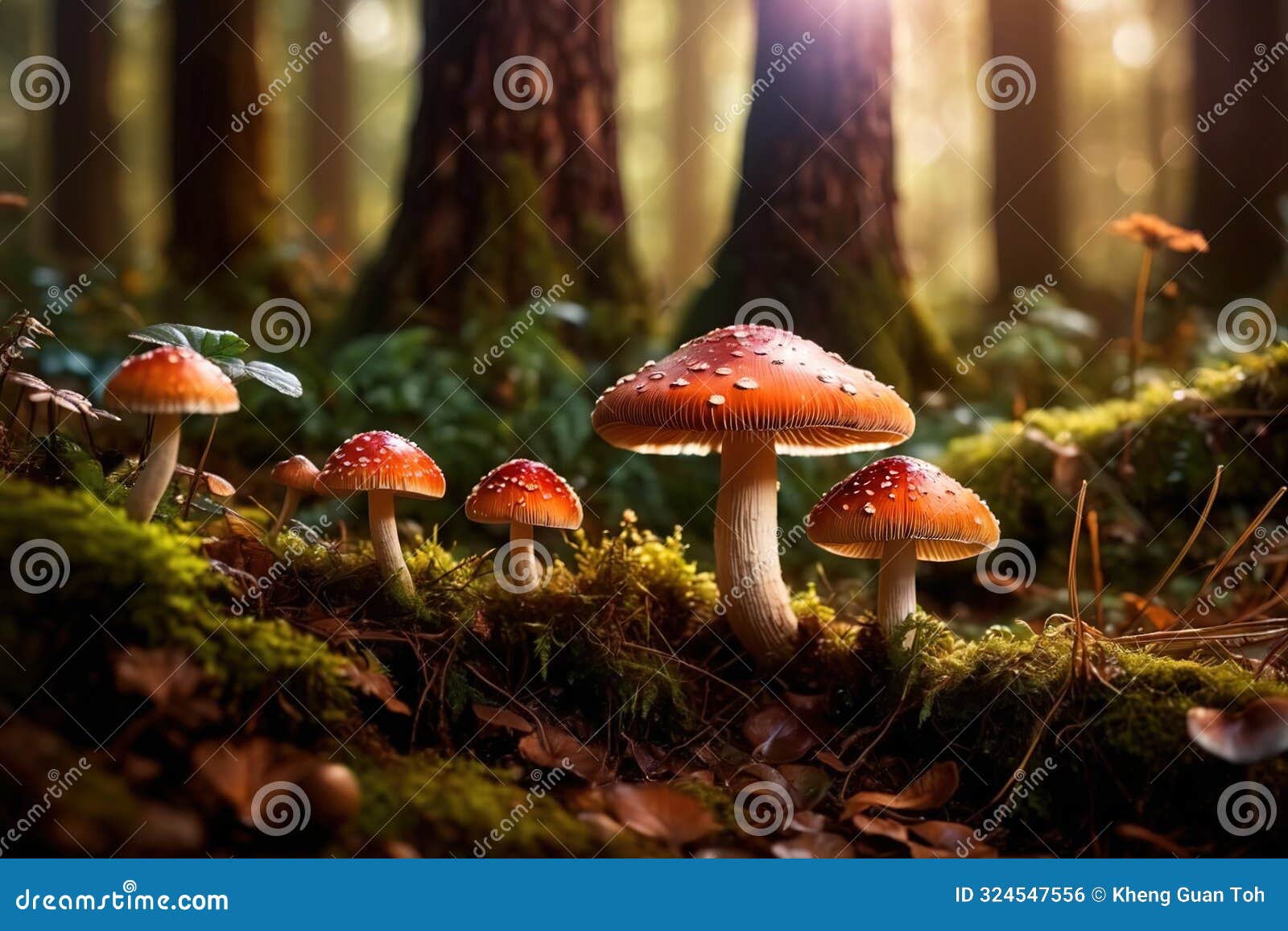 Magic Fantasy Mushrooms Toadstools in Enchanted Forest Stock ...