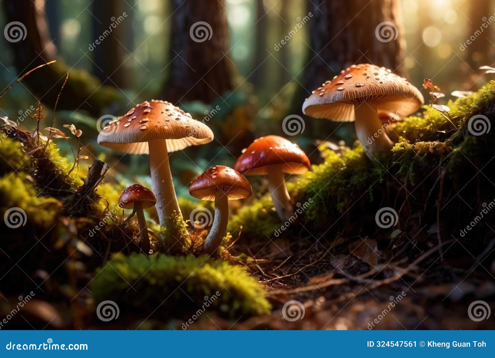 Magic Fantasy Mushrooms Toadstools in Enchanted Forest Stock ...