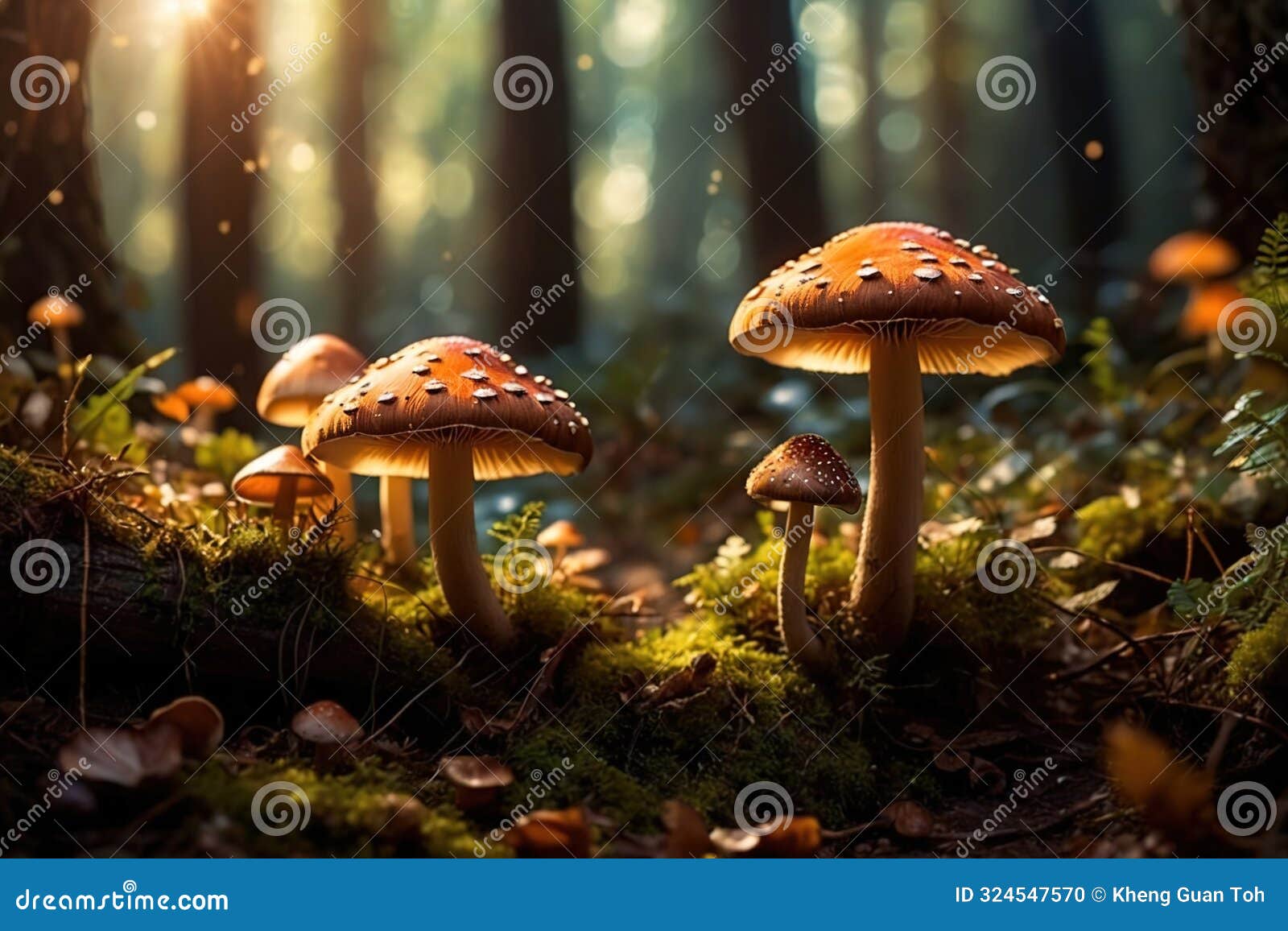 Magic Fantasy Mushrooms Toadstools in Enchanted Forest Stock ...
