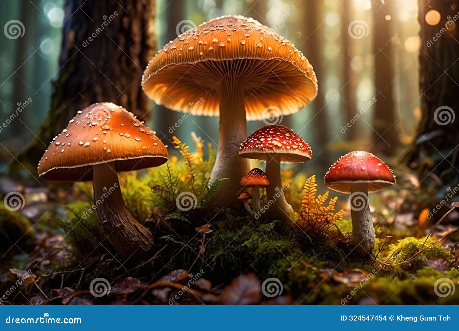 Magic Fantasy Mushrooms Toadstools in Enchanted Forest Stock ...