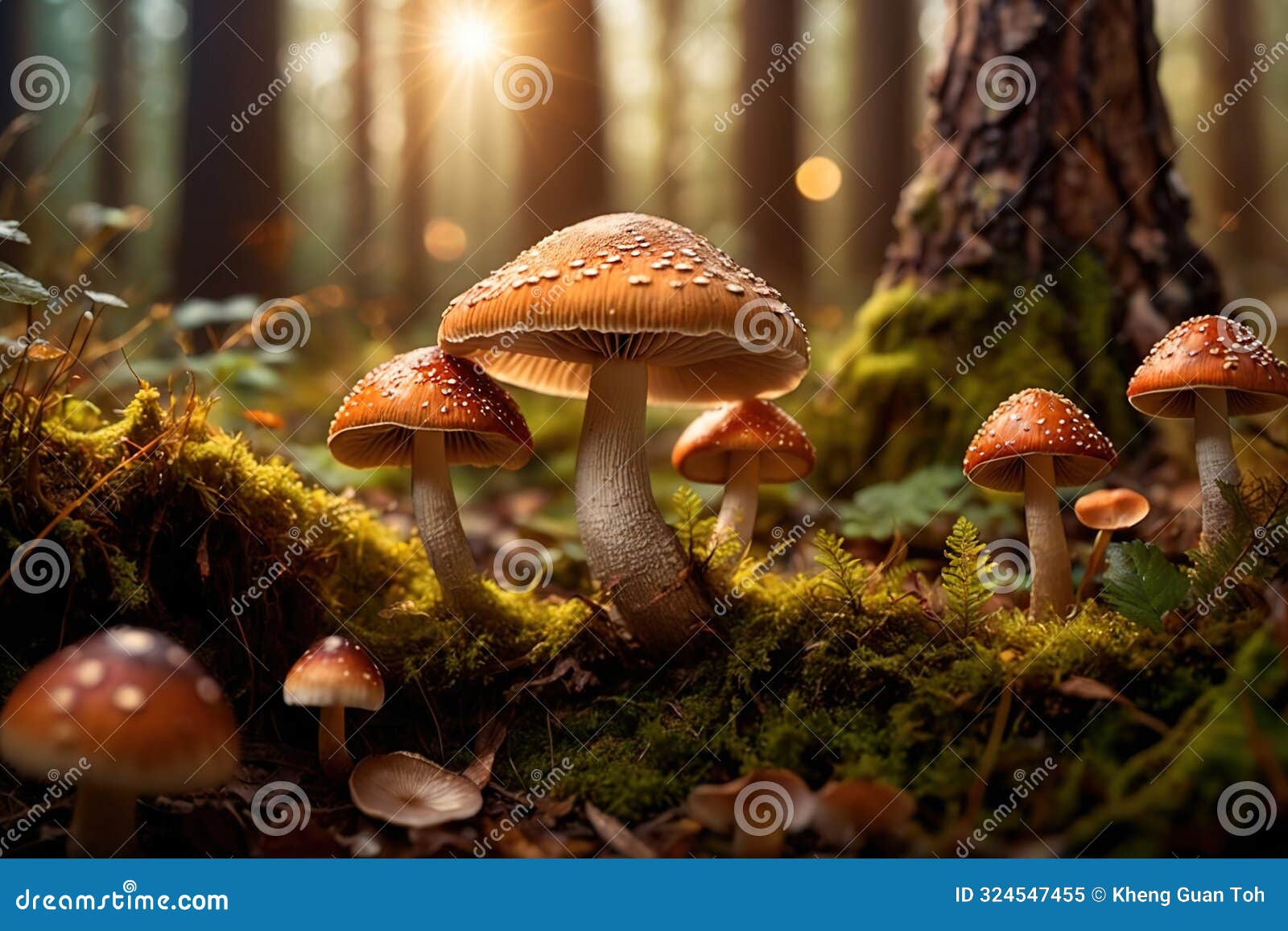 Magic Fantasy Mushrooms Toadstools in Enchanted Forest Stock ...